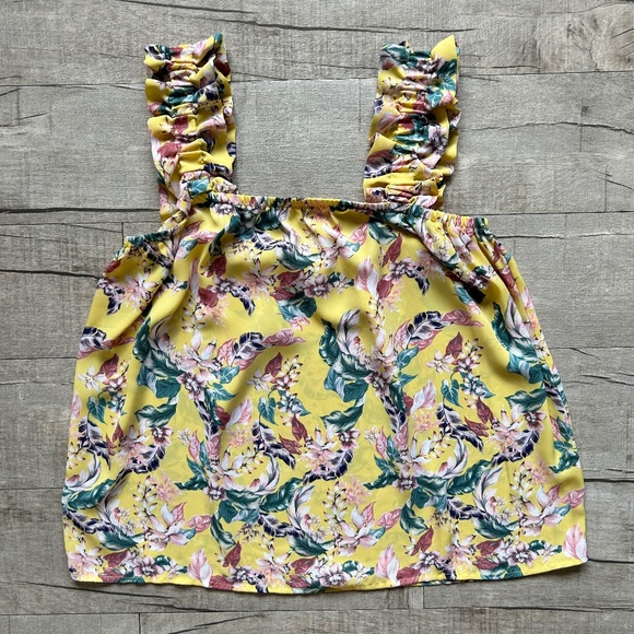 Alex & Lili | Tops | Alex Lili Yellow Retro Boho Floral Ruffle Ruched ...